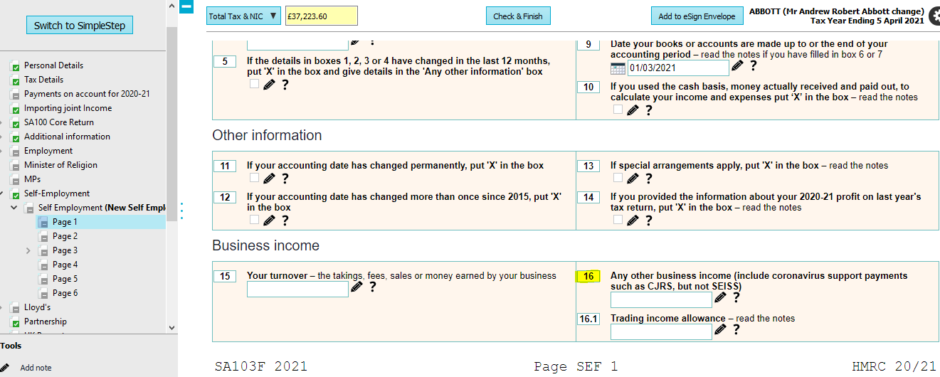 Where do I enter Coronavirus other support grants on a SA100 and SA800 ...